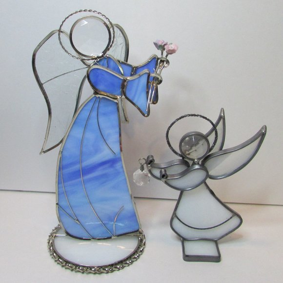 Accents | Lot Of 2 Stained Glass Angel Figures Blue Robe Holding ...